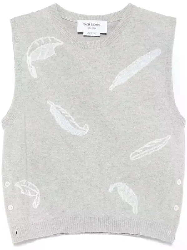 Thom Browne Feather-intarsia Cashmere Vest - Grey