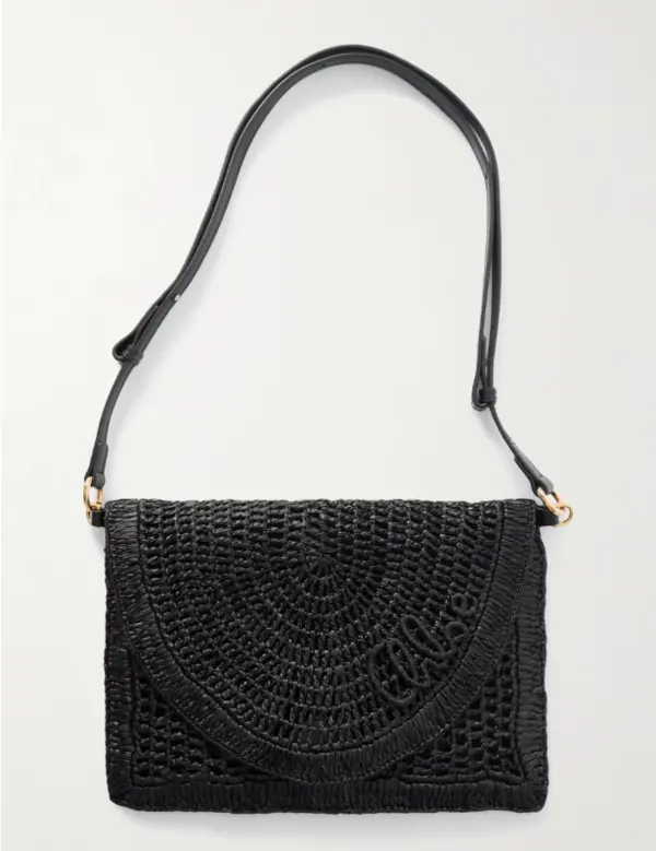 Chloé Leather-trimmed Raffia Shoulder Bag - Black