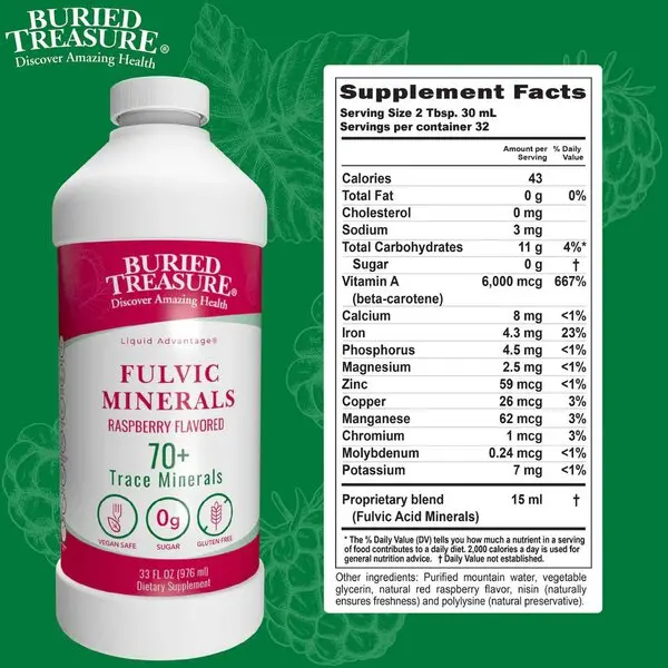 BURIED TREASURE Raspberry Colloidal Trace Minerals 976 Milliliters