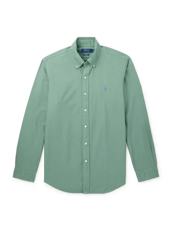 Polo Ralph Lauren Slim-fit Button-down Collar Logo-embroidered Cotton-piqué Shirt - Green