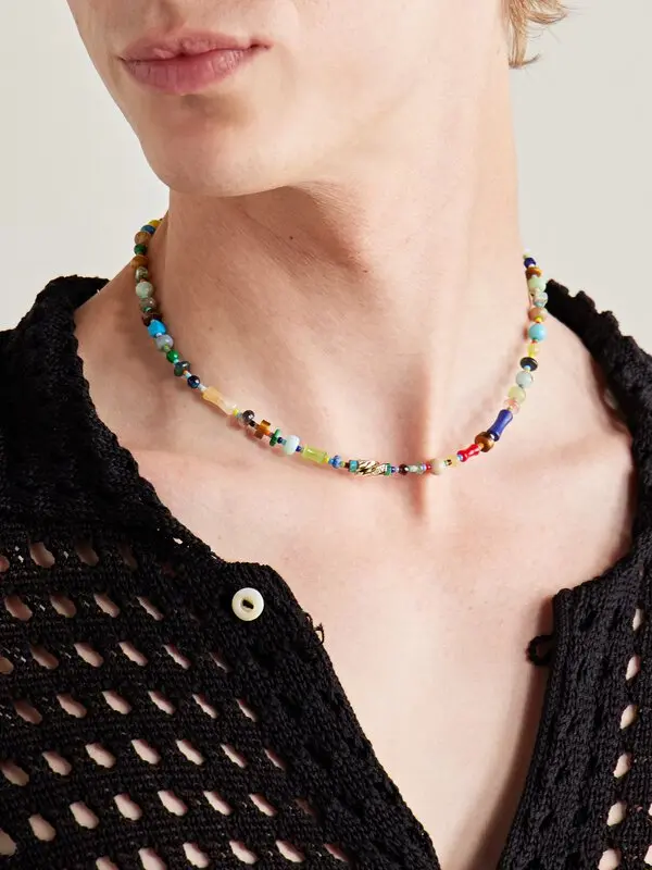 Luis Morais 14-karat Gold Agate And Diamond Beaded Necklace