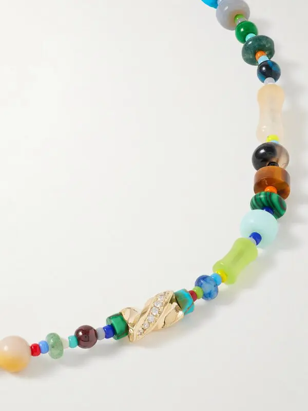 Luis Morais 14-karat Gold Agate And Diamond Beaded Necklace