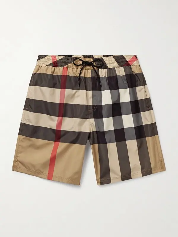 Burberry Checked Straight-leg Swim Shorts - Neutrals