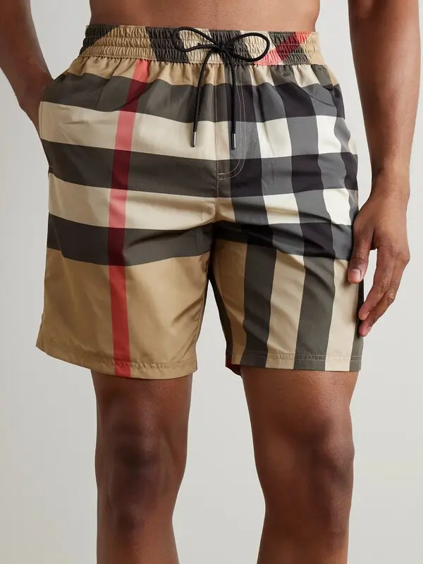 Burberry Checked Straight-leg Swim Shorts - Neutrals