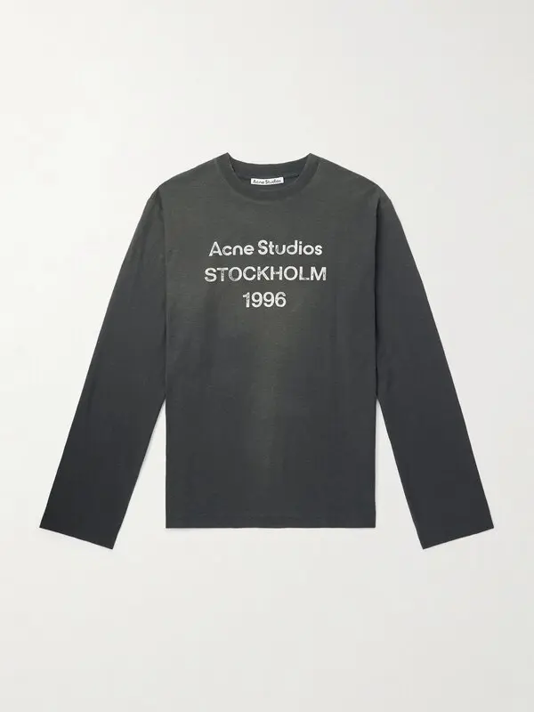 Acne Studios Edden U 1996 Logo-print Distressed Cotton And Hemp-blend T-shirt