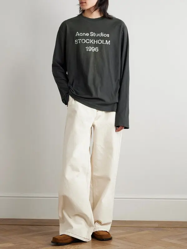 Acne Studios Edden U 1996 Logo-print Distressed Cotton And Hemp-blend T-shirt