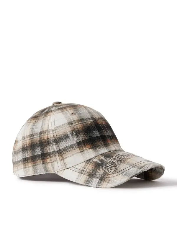 Acne Studios Distressed Logo-appliquéd Checked Baseball Cap - White