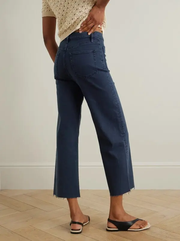 FRAME Anchor Frayed Cropped High-rise Wide-leg Jeans - Blue