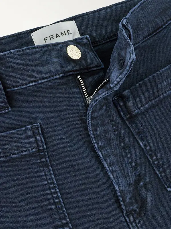 FRAME Anchor Frayed Cropped High-rise Wide-leg Jeans - Blue