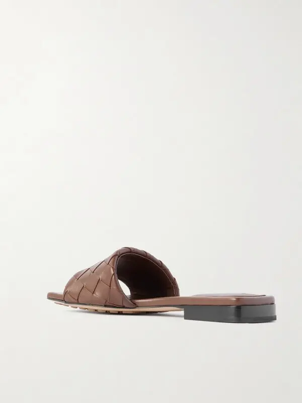 Bottega Veneta Riva Intrecciato Leather Slides - Brown