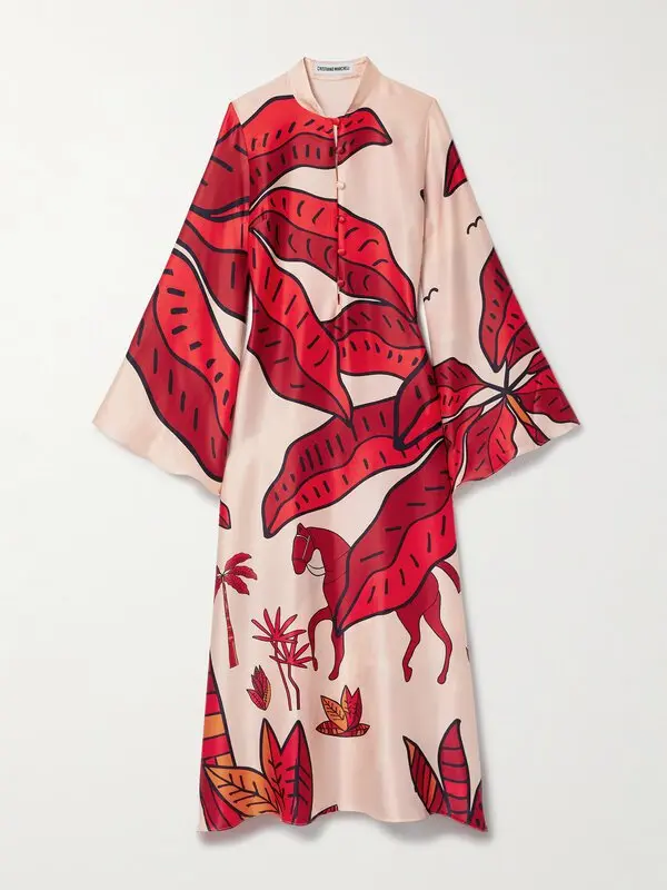 Source Unknown Printed Silk-blend Satin Kaftan - Red
