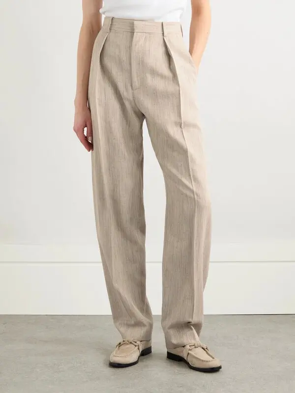 Bottega Veneta Pleated Tapered Canvas Trousers - Neutrals