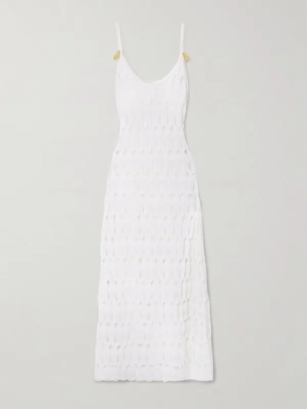 Bottega Veneta Embellished Open-knit Cotton And Silk-blend Midi Dress - Neutrals