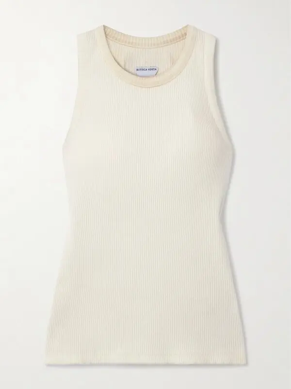 Bottega Veneta Appliquéd Ribbed Cotton-blend Jersey Tank - Neutrals