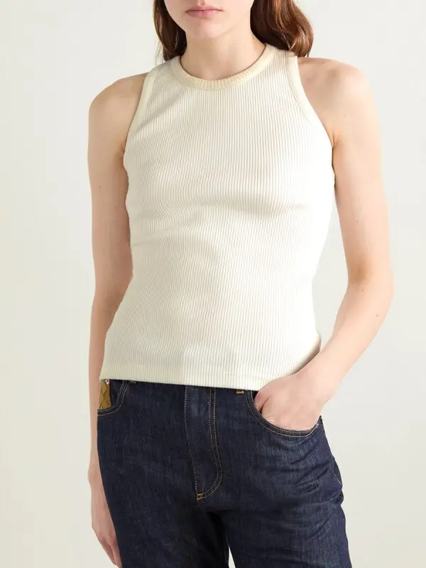 Bottega Veneta Appliquéd Ribbed Cotton-blend Jersey Tank - Neutrals
