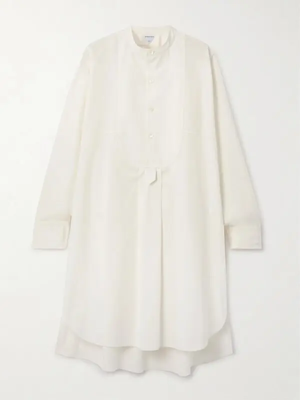 Bottega Veneta Asymmetric Pleated Cotton-blend Poplin Midi Dress - Neutrals