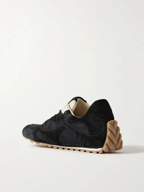 Bottega Veneta Orbit Leather-trimmed Suede And Shell Sneakers - Black