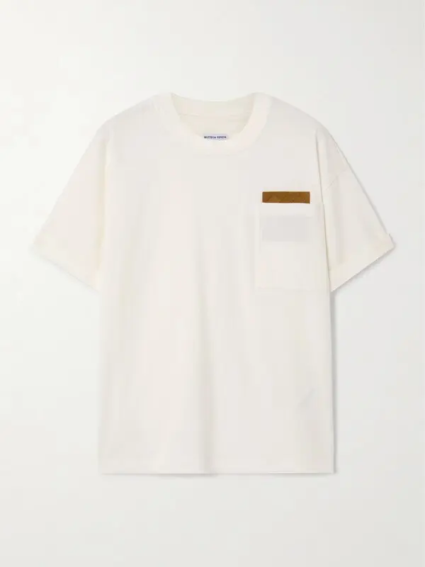 Bottega Veneta Intrecciato Suede-trimmed Organic Cotton-jersey T-shirt - Neutrals