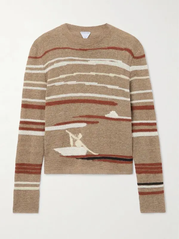 Bottega Veneta Striped Jacquard-knit Linen And Cotton-blend Sweater - Gray