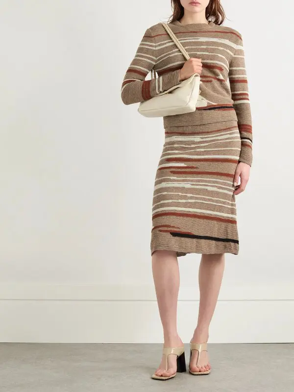 Bottega Veneta Striped Jacquard-knit Linen And Cotton-blend Sweater - Gray