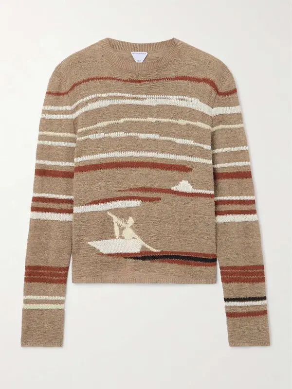 Bottega Veneta Striped Jacquard-knit Linen And Cotton-blend Sweater - Stone