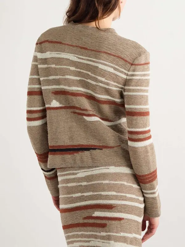 Bottega Veneta Striped Jacquard-knit Linen And Cotton-blend Sweater - Stone