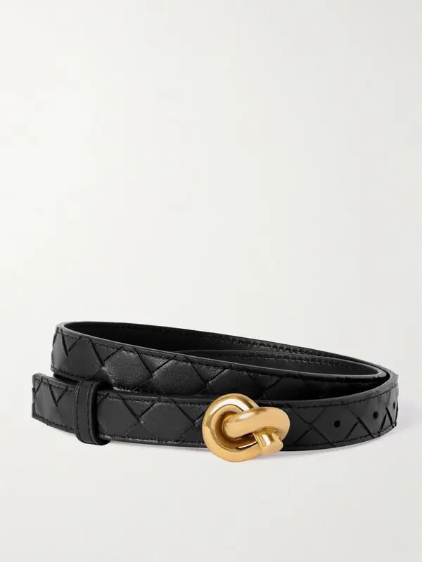 Bottega Veneta Knot Intrecciato Leather Belt - Black