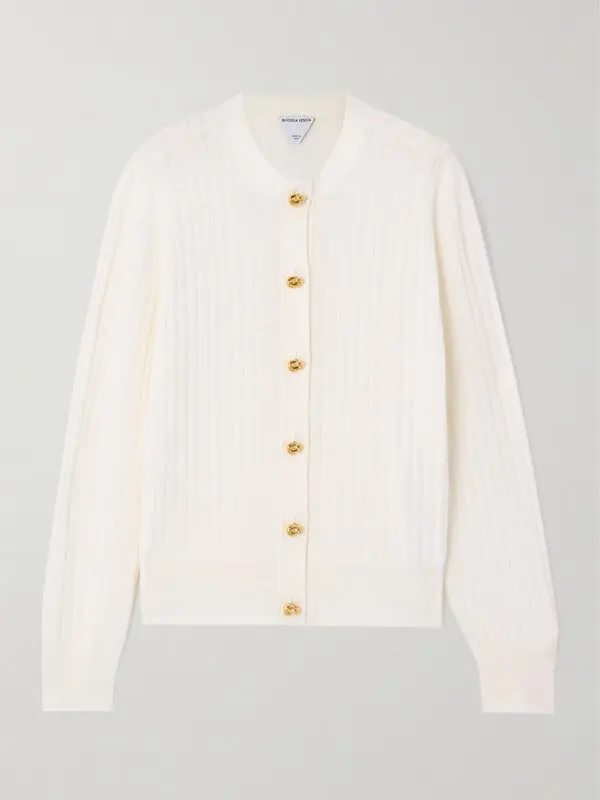Bottega Veneta Ribbed Wool Cardigan - Neutrals