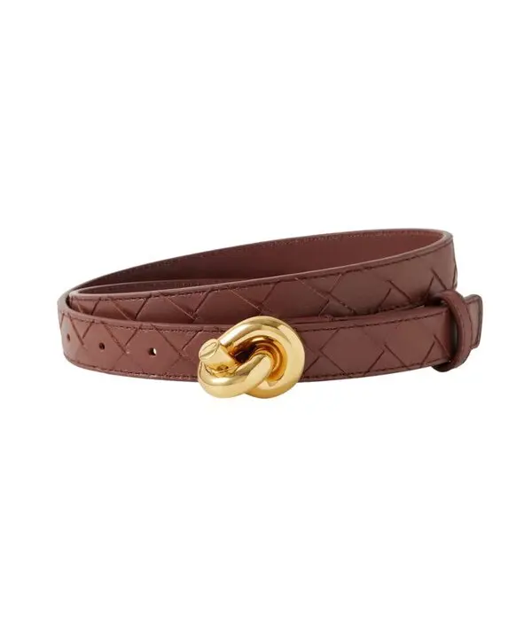 Bottega Veneta Knot Intrecciato Leather Belt - Brown