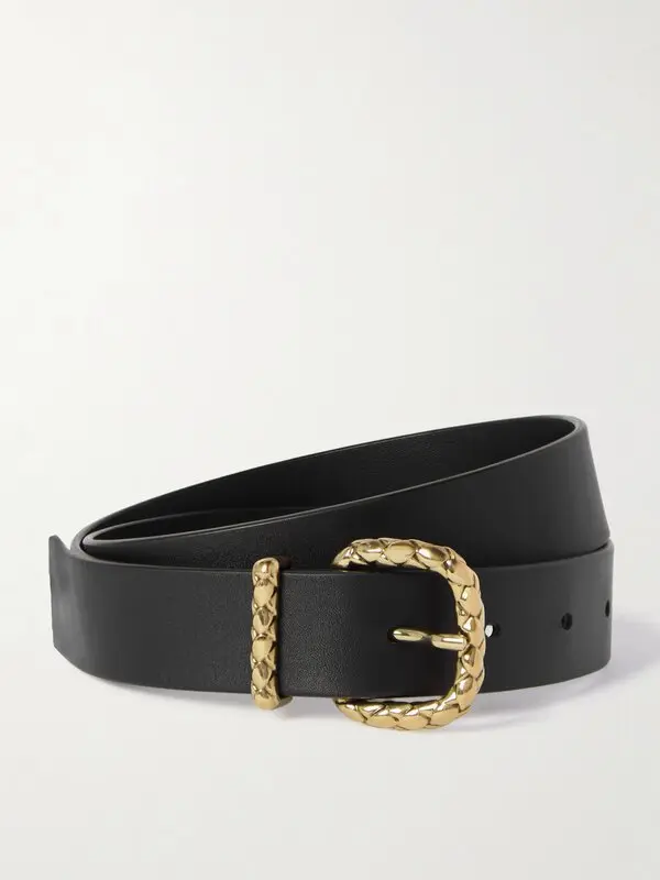 Bottega Veneta Etched Buckle Leather Belt - Black