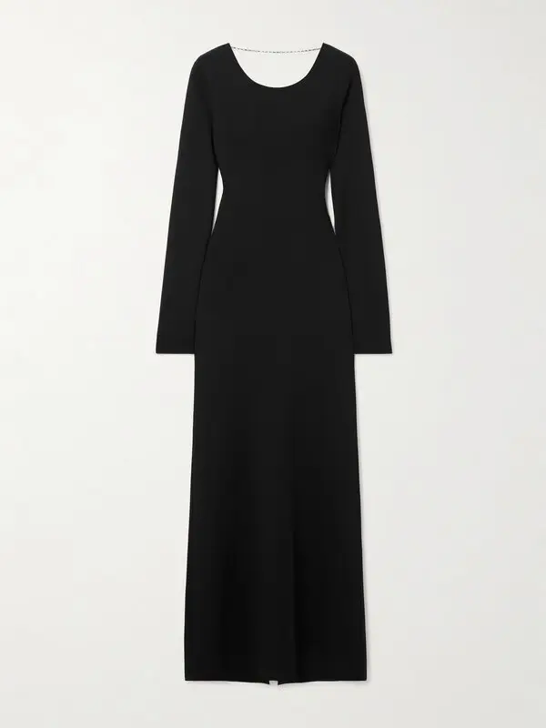 Bottega Veneta Open-back Chain-embellished Knitted Maxi Dress - Black