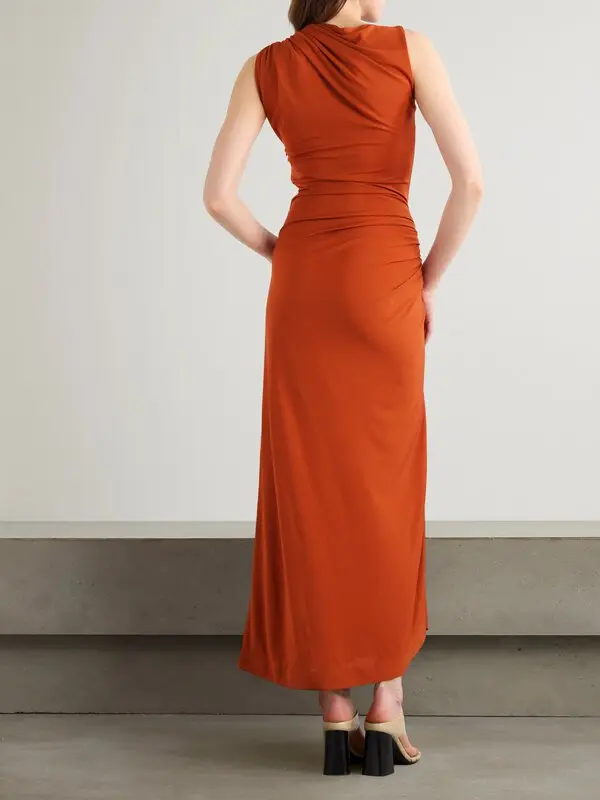 Bottega Veneta Gathered Embellished Crepe-jersey Maxi Dress