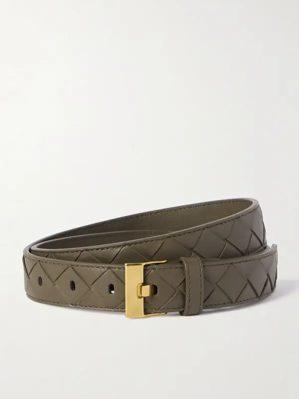Bottega Veneta Intrecciato Leather Belt - Green