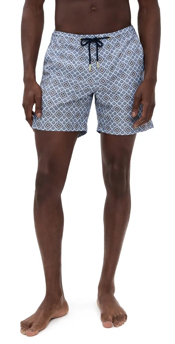 Orlebar Brown Bulldog Drawcord Paisley Swim Shorts - Wave Blue