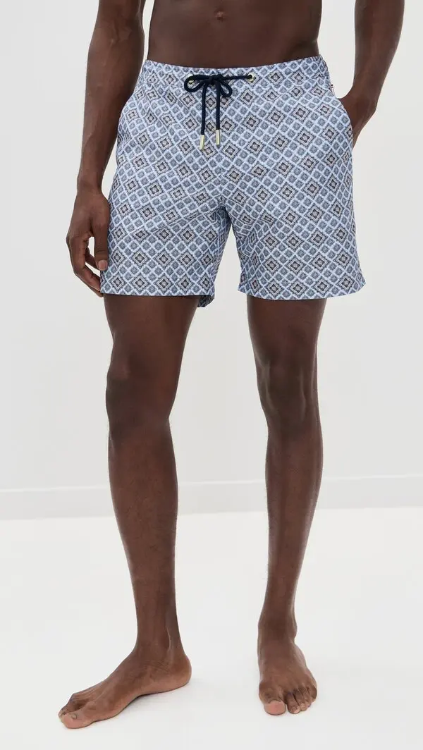 Orlebar Brown Bulldog Drawcord Paisley Swim Shorts - Wave Blue