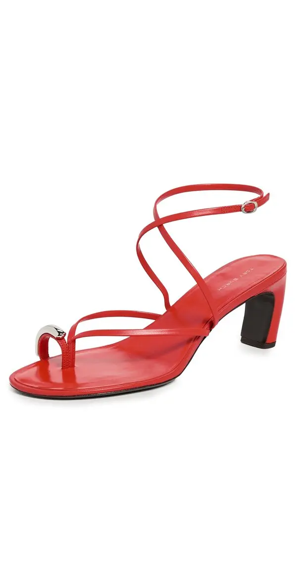 Tory Burch Pierced Strappy Heeled Sandals - Blazing Red/silver
