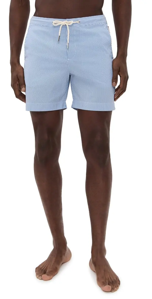 Orlebar Brown Drawcord Seersucker Stripe Swim Shorts 6.25 - Wave Blue