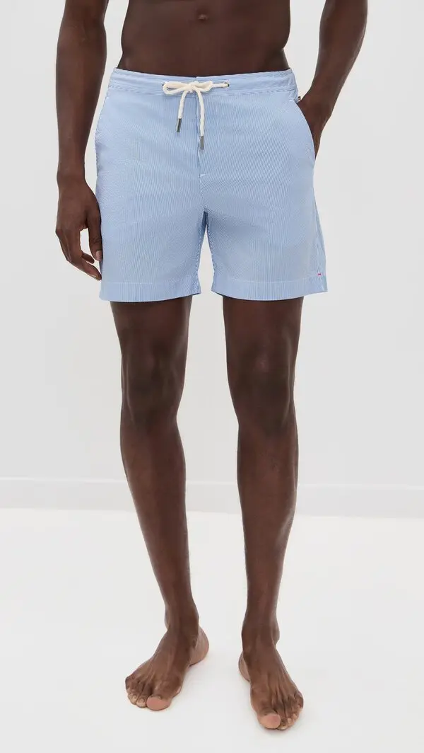 Orlebar Brown Drawcord Seersucker Stripe Swim Shorts 6.25 - Wave Blue