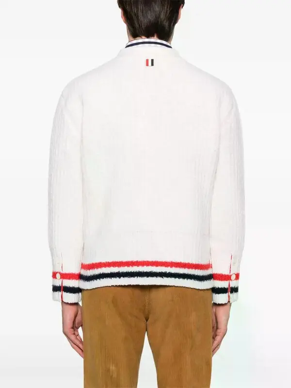 Thom Browne Ribbed Knit Cardigan With Rwb Stripe