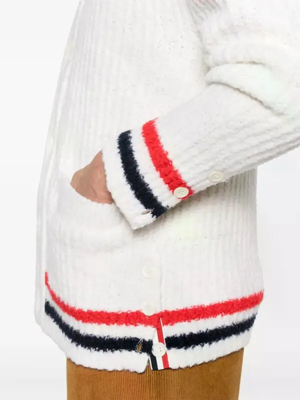 Thom Browne Ribbed Knit Cardigan With Rwb Stripe