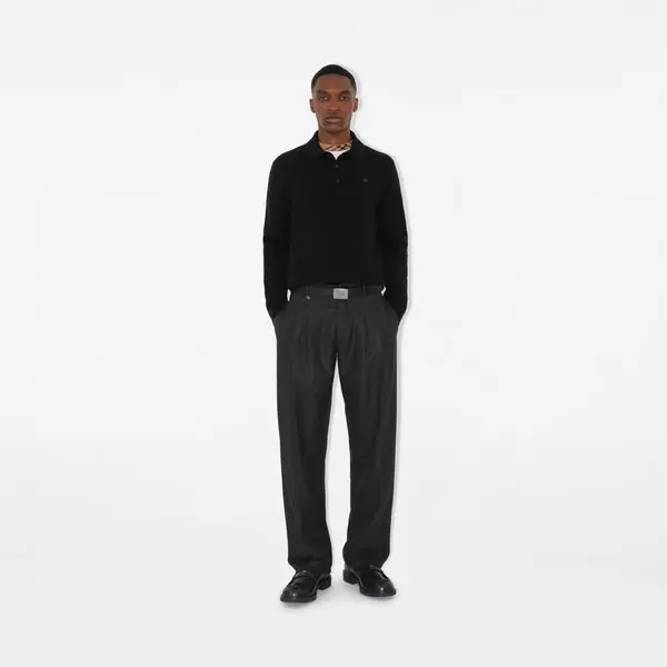 Burberry Long-sleeve Cashmere Blend Polo Shirt - Black