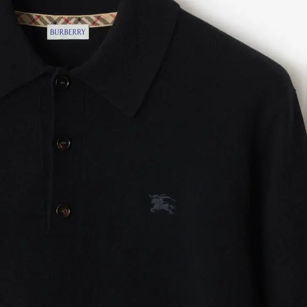 Burberry Long-sleeve Cashmere Blend Polo Shirt - Black