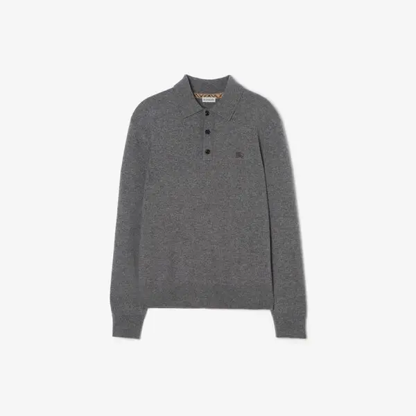 Burberry Long-sleeve Cashmere Blend Polo Shirt - Grey