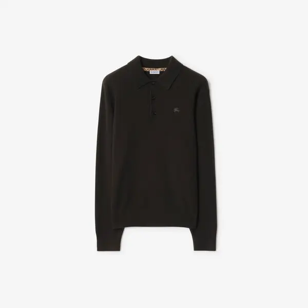 Burberry Long-sleeve Cashmere Blend Polo Shirt - Scorched Brown