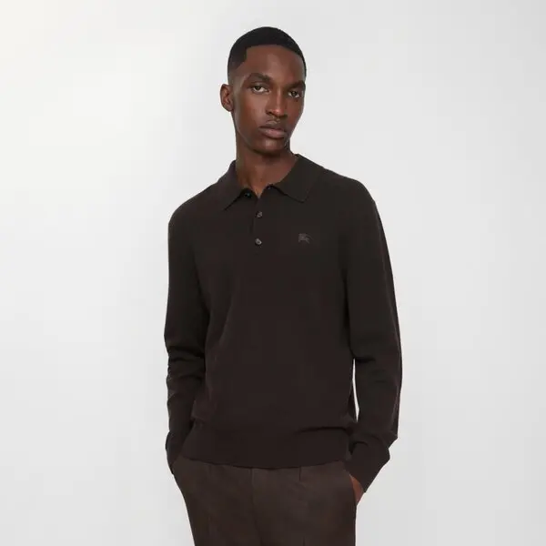 Burberry Long-sleeve Cashmere Blend Polo Shirt - Scorched Brown