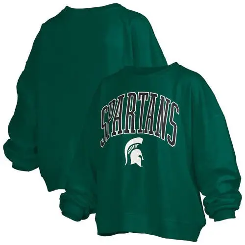 PRESSBOX Michigan State Spartans Janise Arch Over Logo Oversized Pullover Sweatshirt - Green