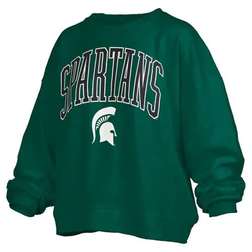 PRESSBOX Michigan State Spartans Janise Arch Over Logo Oversized Pullover Sweatshirt - Green