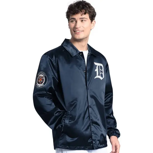 STARTER Detroit Tigers Cooperstown Collection Coaches Jacket - Navy