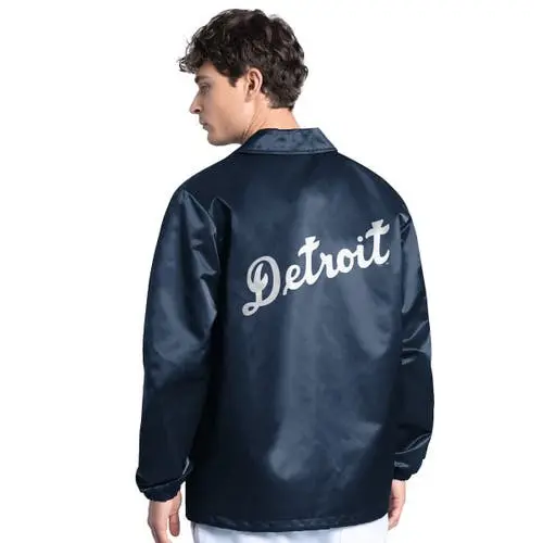 STARTER Detroit Tigers Cooperstown Collection Coaches Jacket - Navy