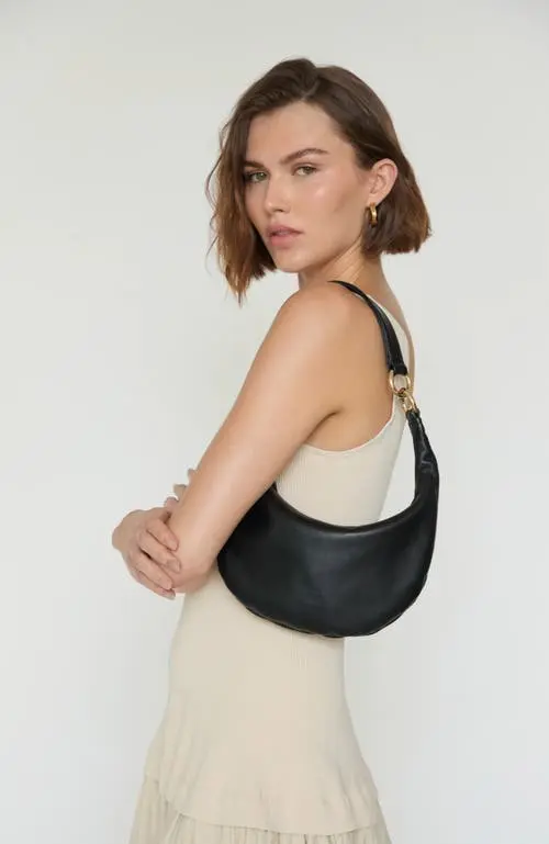 HYER GOODS Mini Leather Convertible Hobo Ring Bag - Black